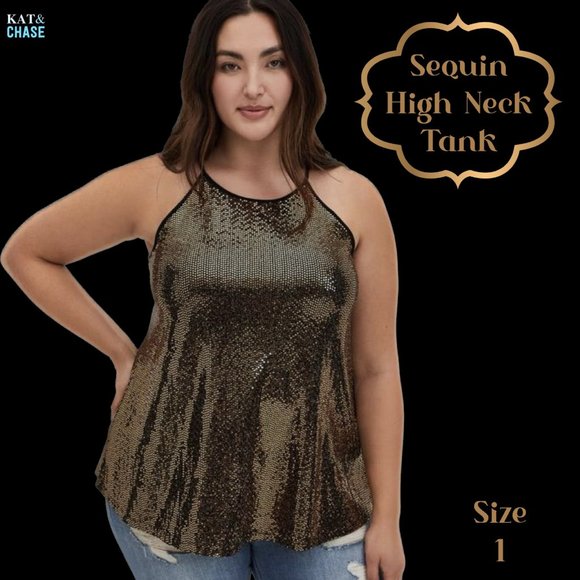torrid | Tops | Nwot Torrid Size Gold Bronze Sequin High Neck Tank Top ...